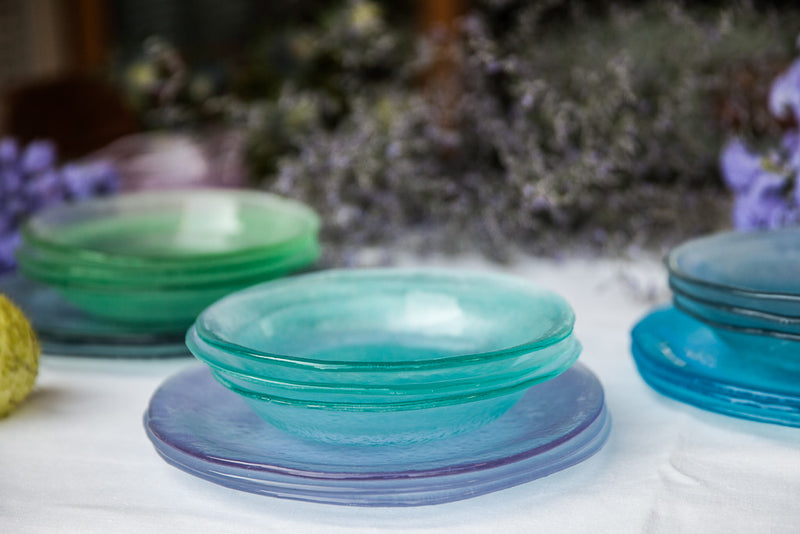 Aqua Handmade Watercolor Glass Dinner Plates – DishesOnly